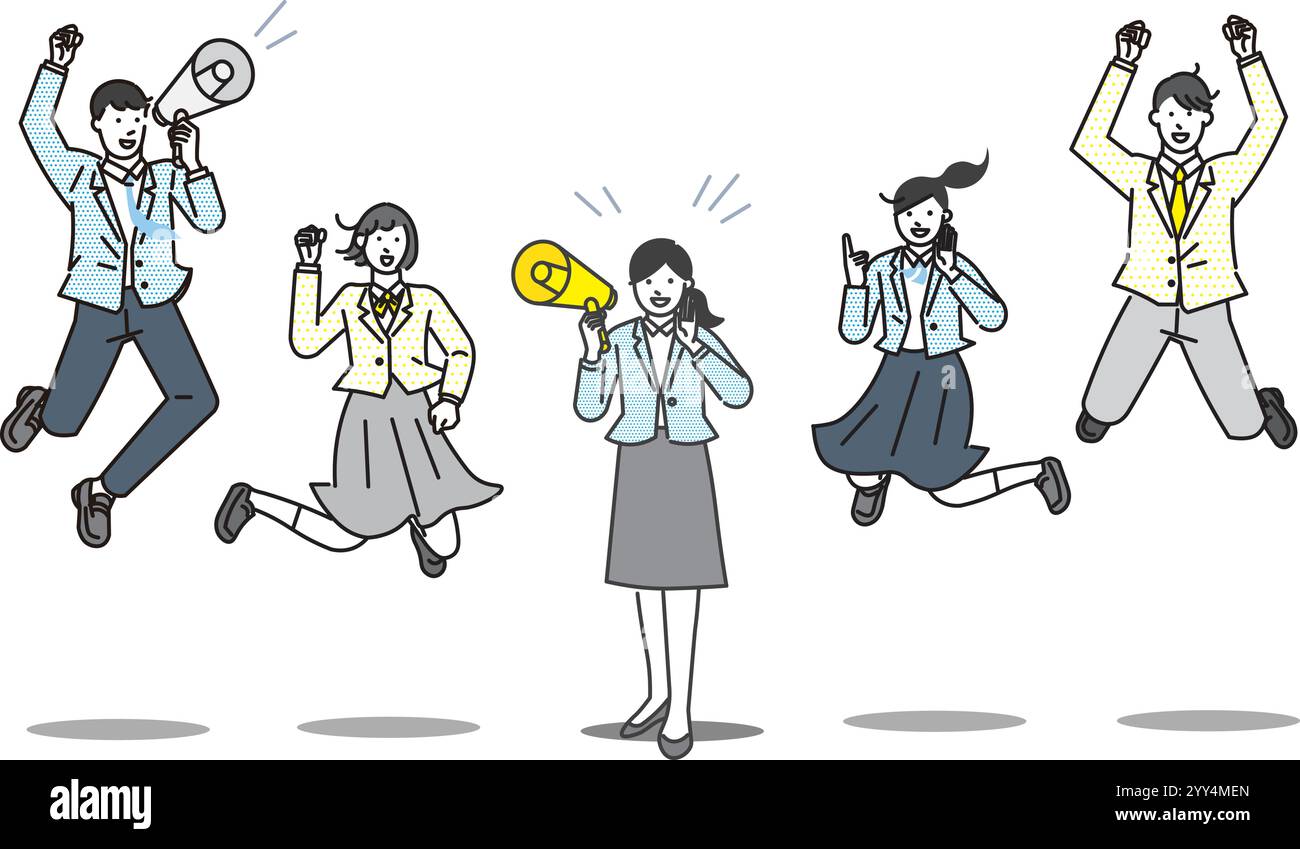 teacher and students jumping and smiling vector icons illustration ...