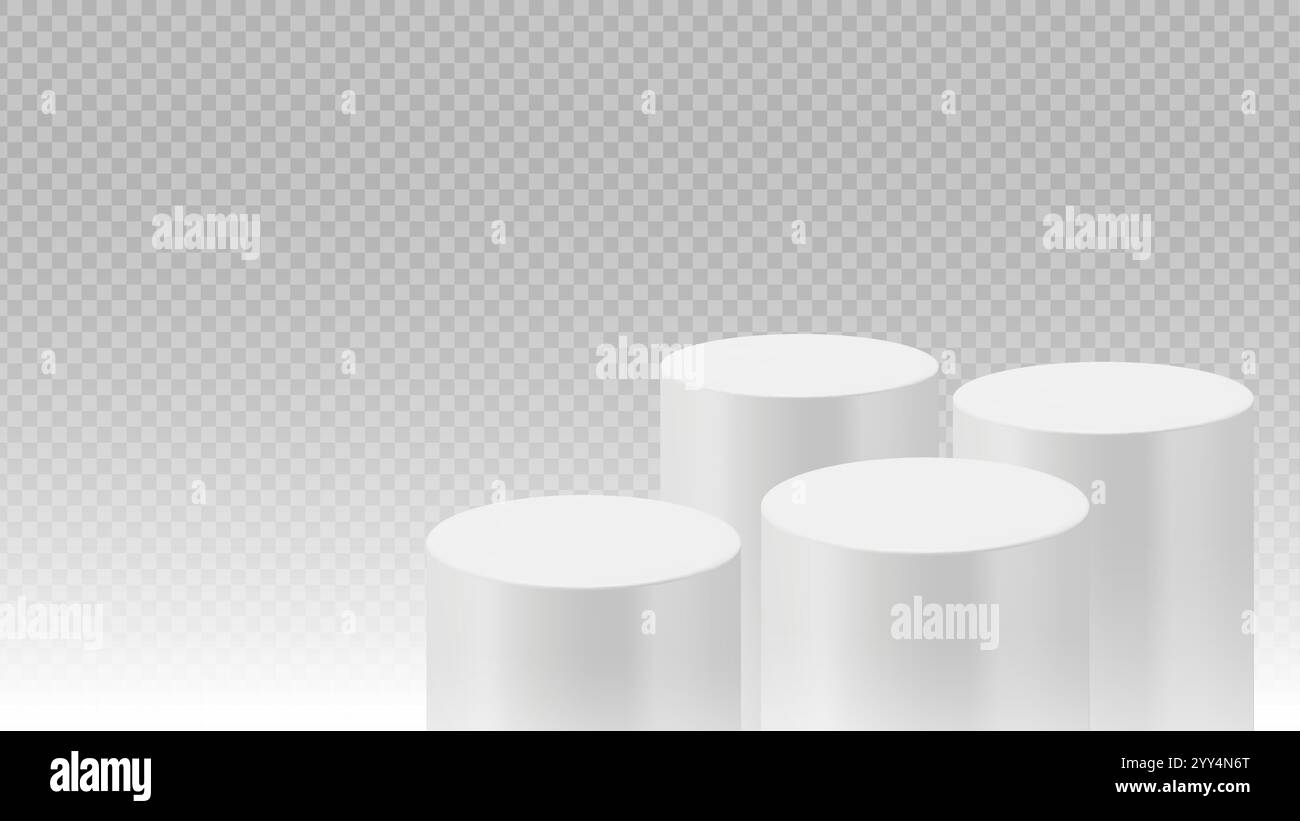 Four cylindrical podiums forming a cluster on a transparent background ...