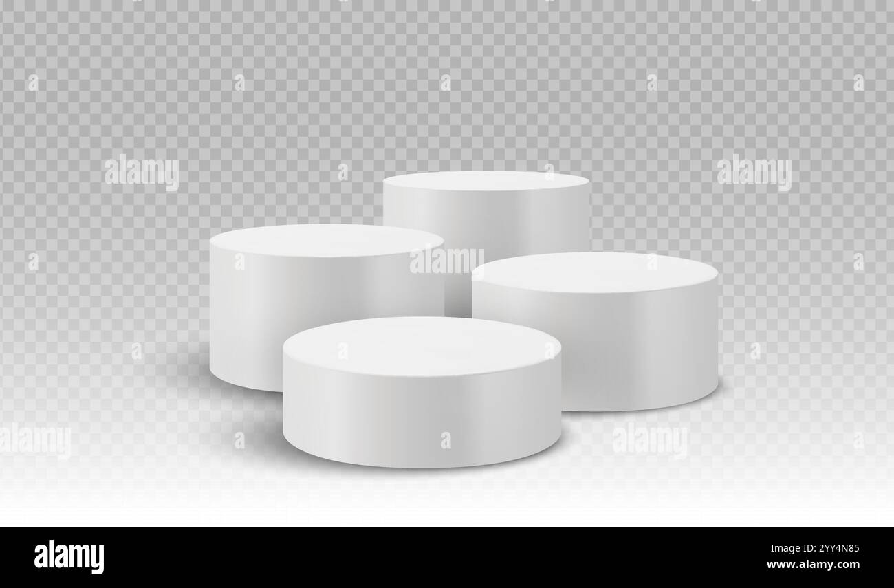 Cluster of four cylindrical podiums with even heights on a transparent ...