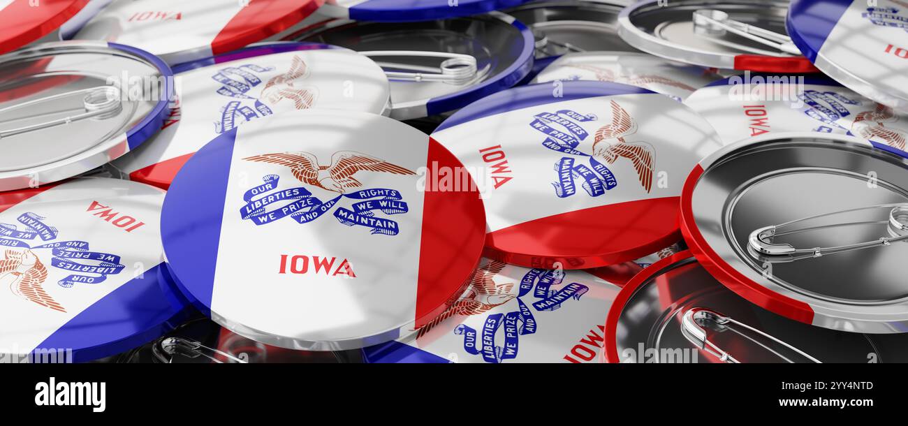 Iowa - round badges with state flag - 3D illustration Stock Photo - Alamy