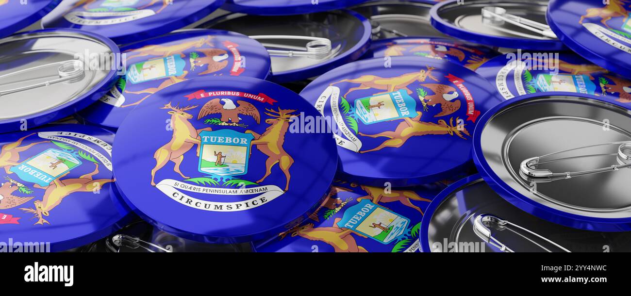Michigan - round badges with state flag - 3D illustration Stock Photo ...