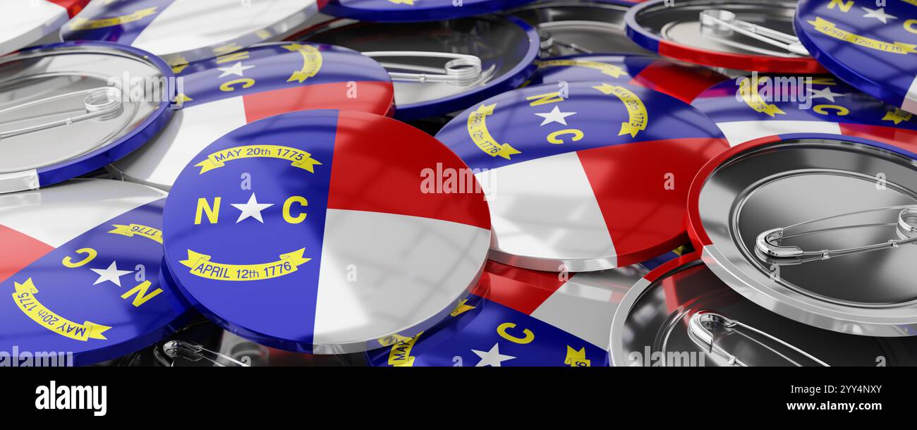 North Carolina - round badges with state flag - 3D illustration Stock ...