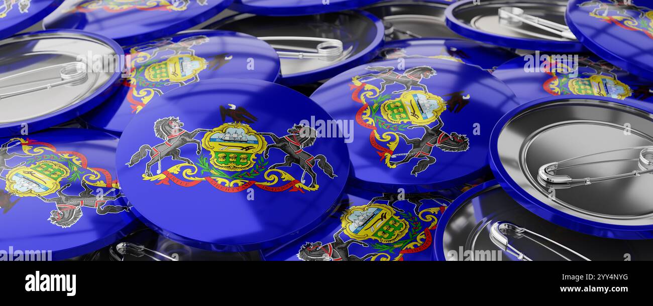 Pennsylvania - round badges with state flag - 3D illustration Stock ...