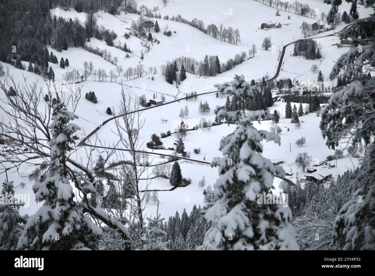 Mijoux, France. 09th Dec, 2024. Mijoux countryside, the Valserine river ...