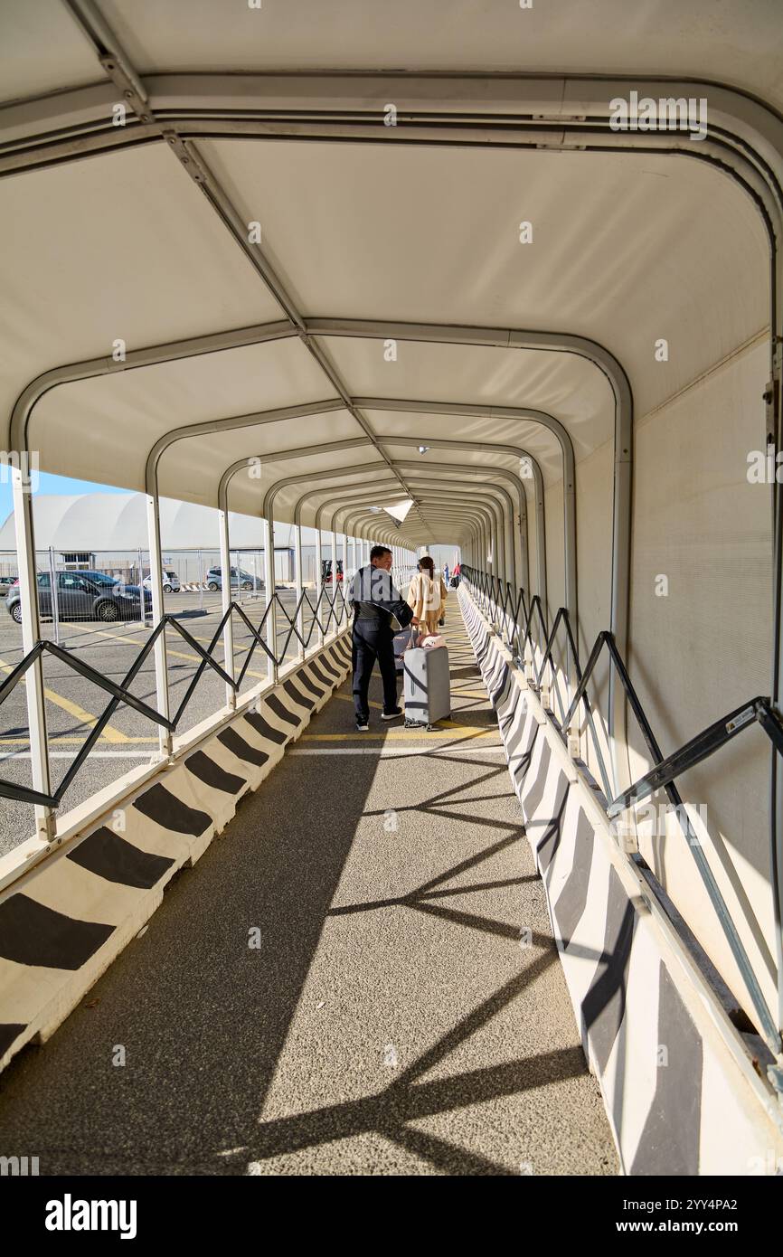 Civitavecchia, Italy - December 19, 2024: Covered walkway at the port ...