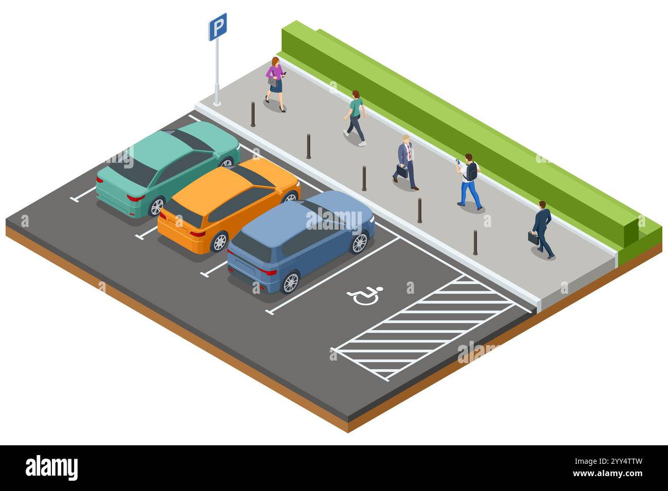 Isometric illustration of a parking lot with regular parking spaces and ...