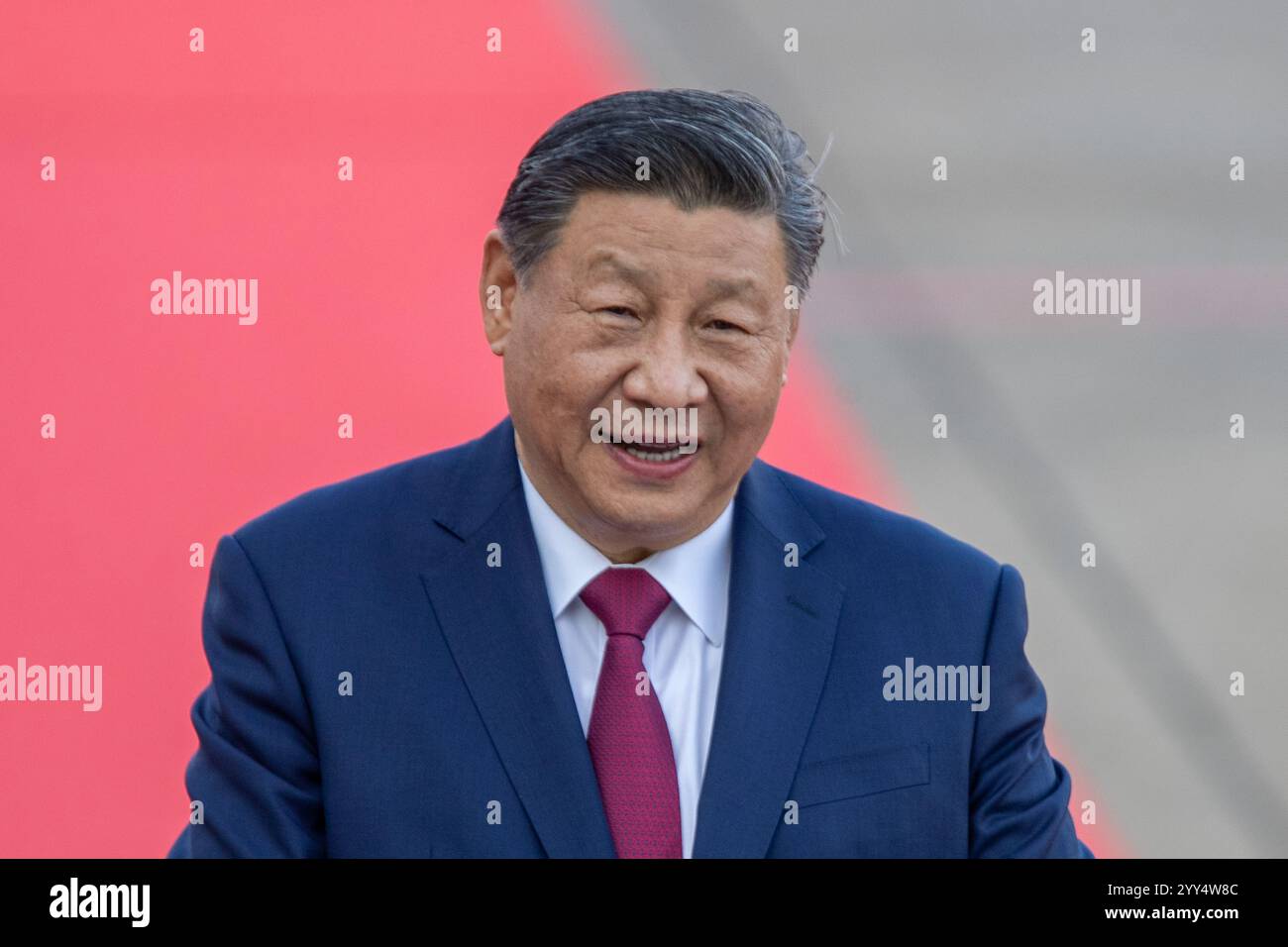 Chinese President Xi Jinping speaks following his arrival at Macau ...