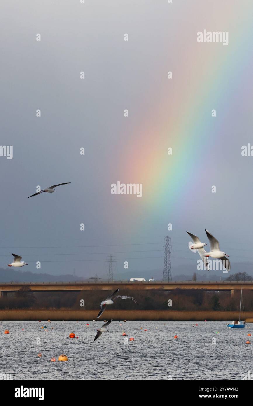 Topsham, Exeter, Devon, UK. 19th Dec, 2024. UK Weather: Rainbows end ...