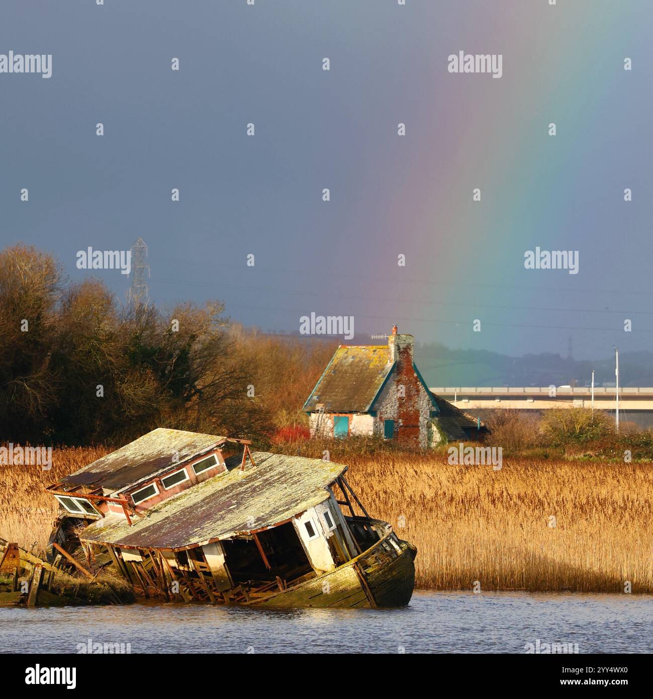 Topsham, Exeter, Devon, UK. 19th Dec, 2024. UK Weather: Rainbow over ...