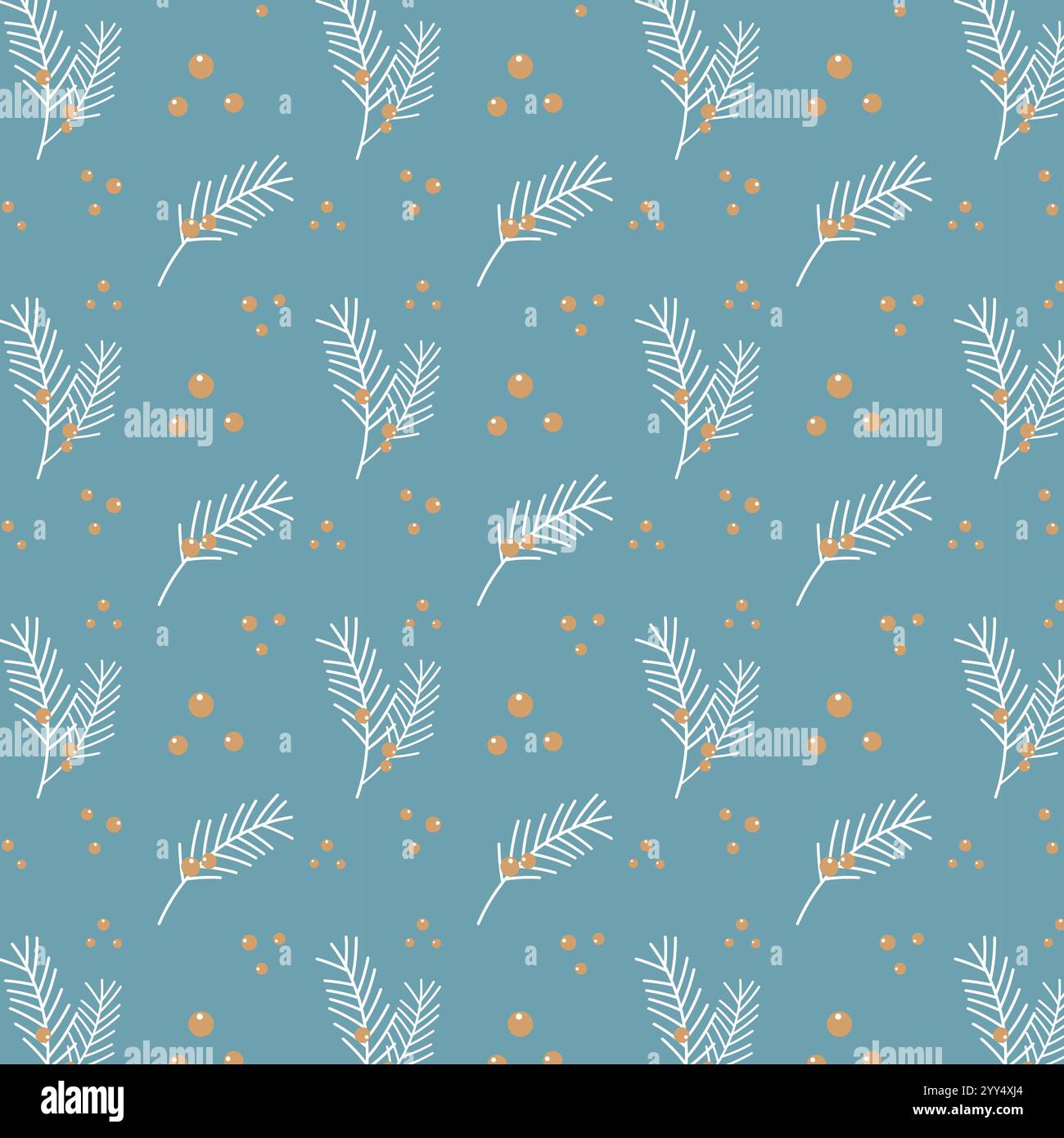 Blue winter pattern with fir spruce branches and berries. Vector ...