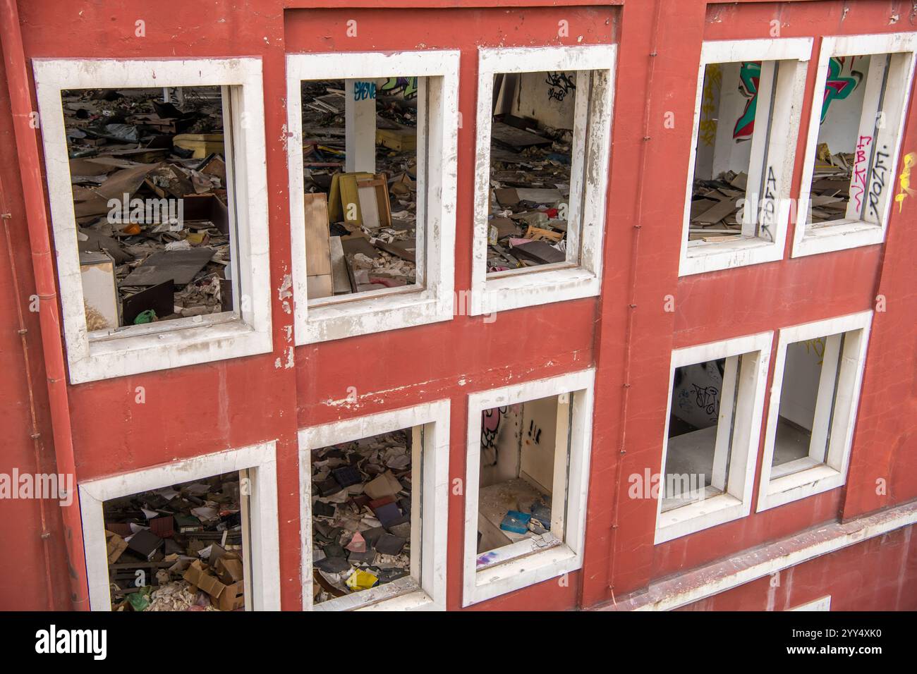 Abandoned industrial building interior. Apocalyptic scene. Ruins of ...