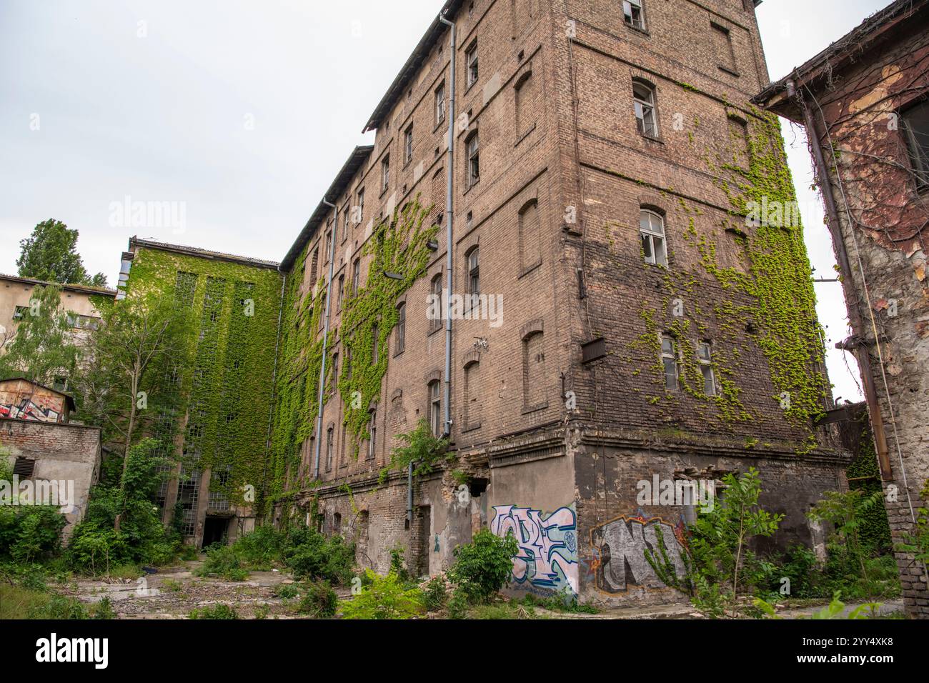 Abandoned industrial buildings. Apocalyptic scene. Ruins of large ...