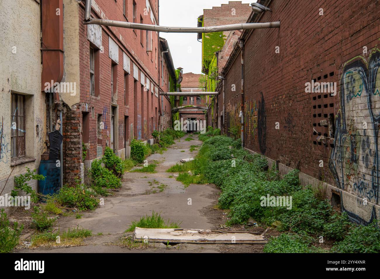 Abandoned industrial buildings. Apocalyptic scene. Ruins of large ...