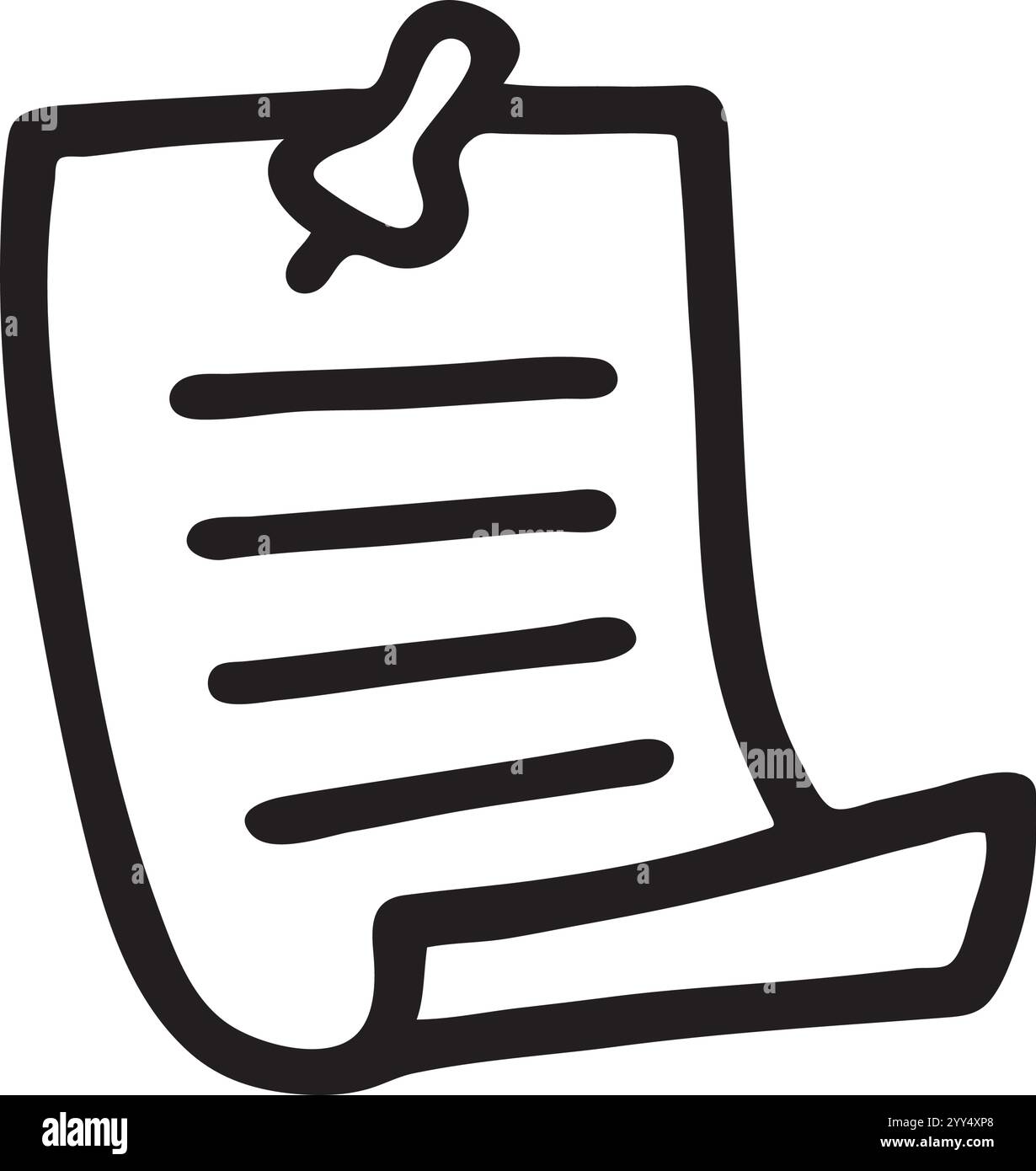 Doodle Post Note icon, paper piece with a pin. Line art style graphic ...