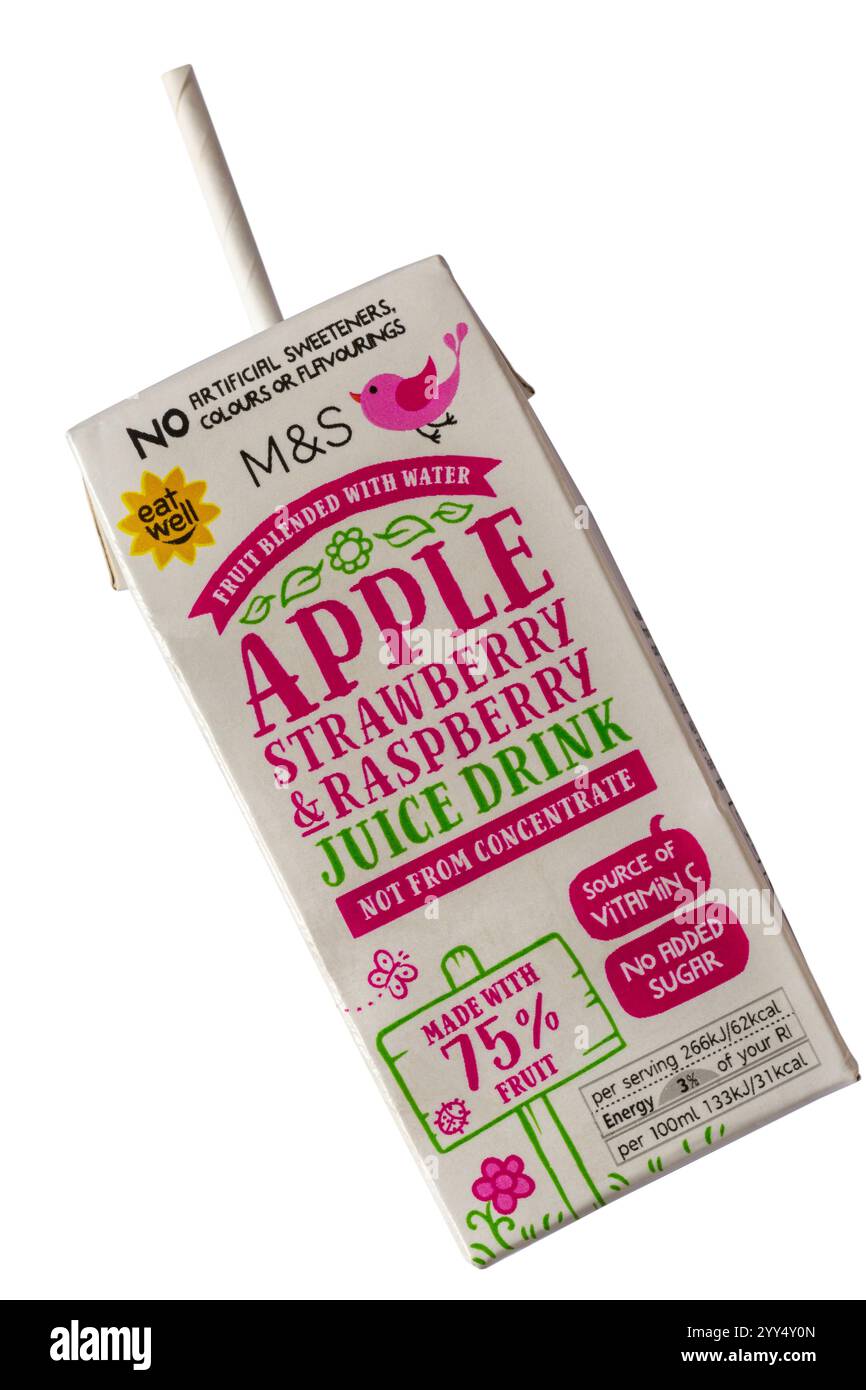carton of Apple Strawberry & Raspberry Juice drink from M&S isolated on ...
