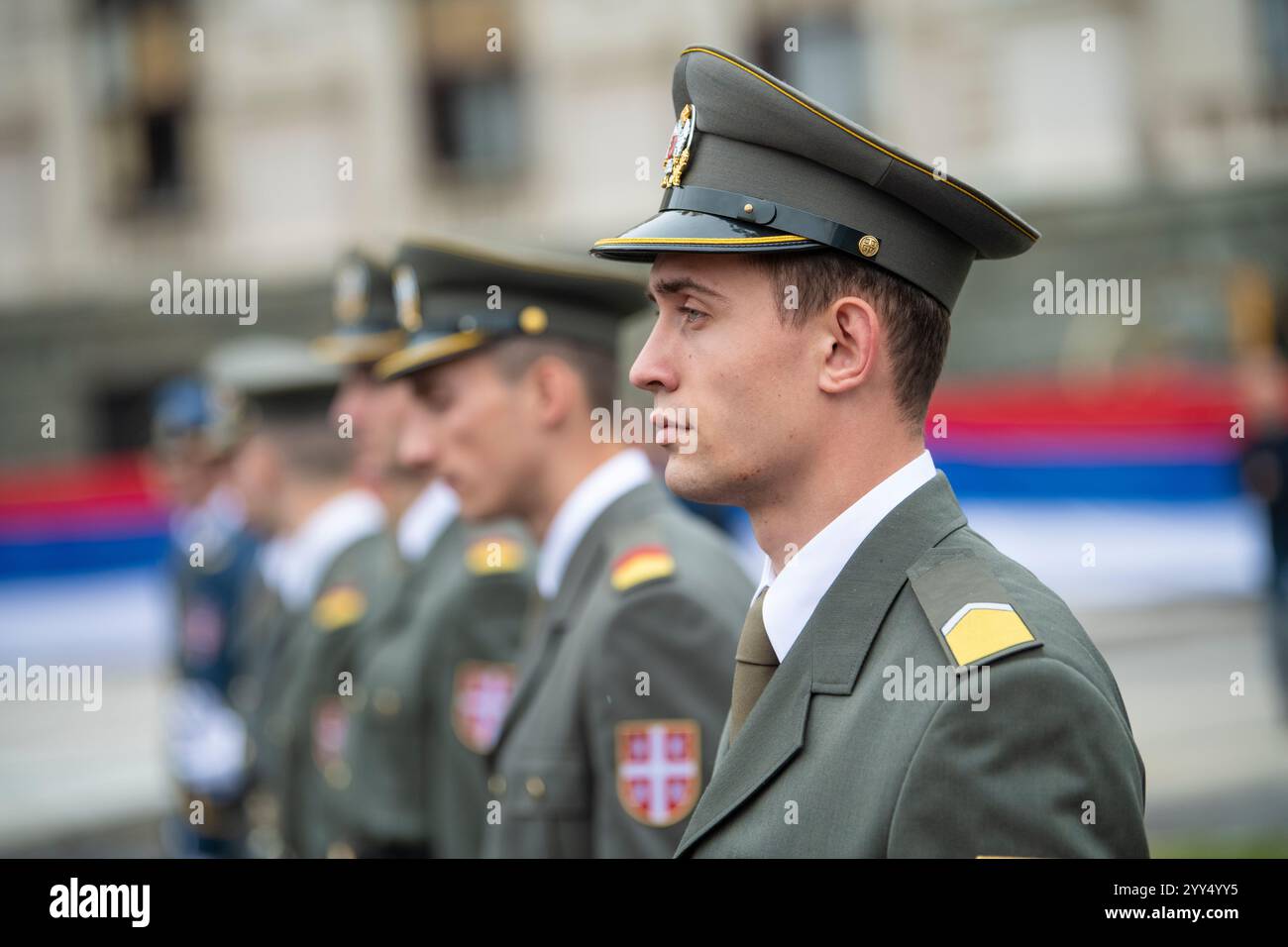 Serbian guard soildiers lined for ceremony. Members of the guard of ...