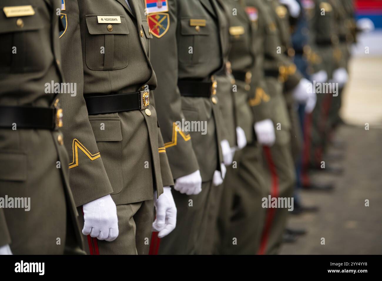 Serbian guard soildiers lined for ceremony. Members of the guard of ...