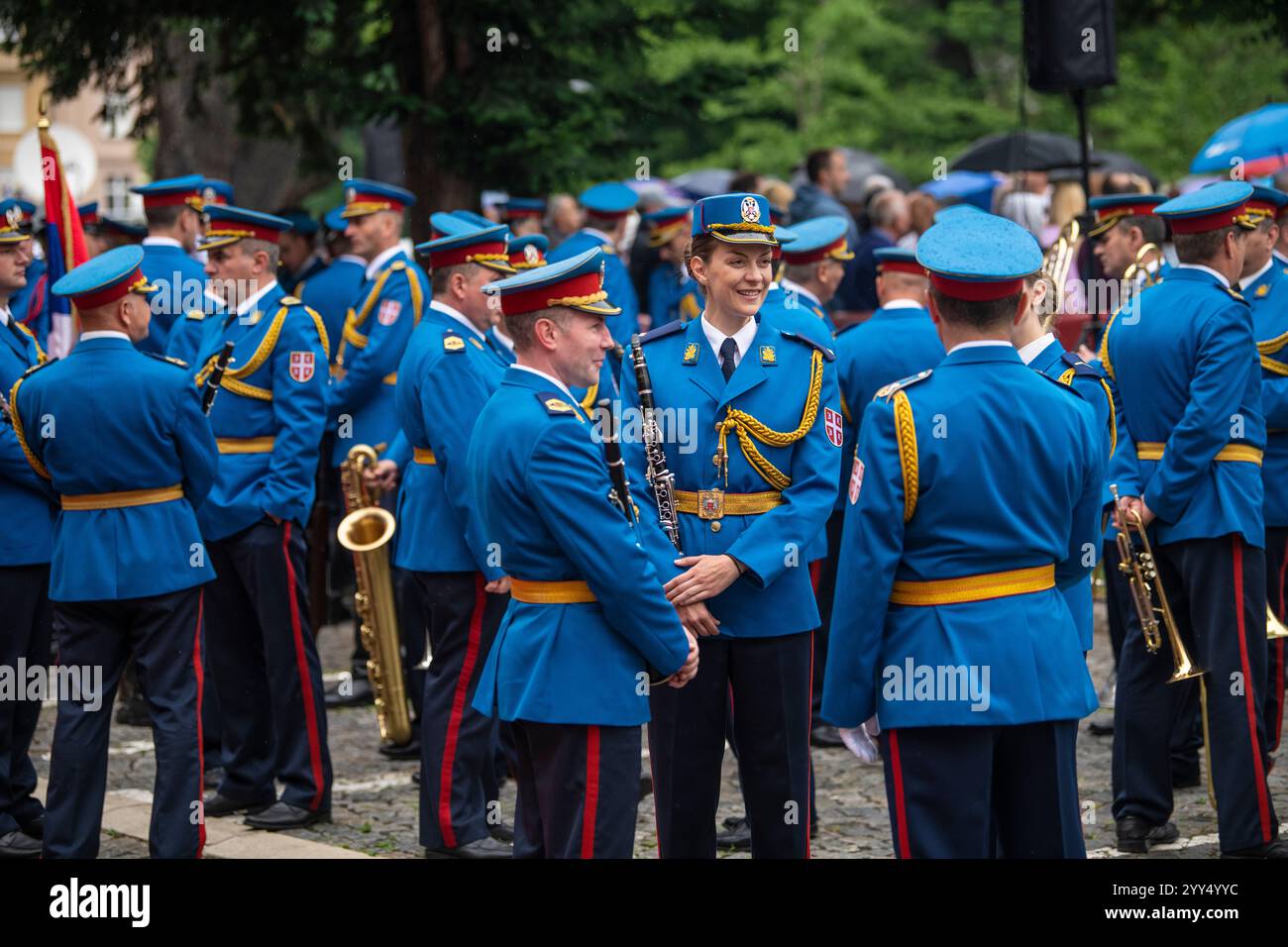 Serbian guard soildiers lined for ceremony. Members of the guard of ...