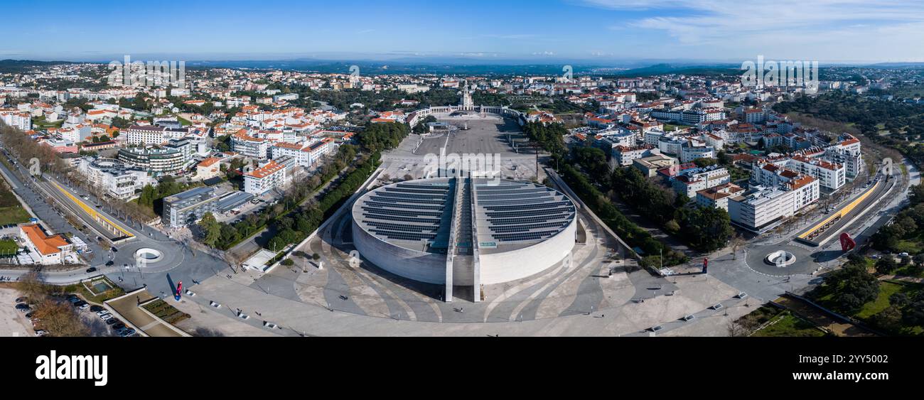 Aerial drone panoramic view of the Sanctuary of Fatima, Portugal ...