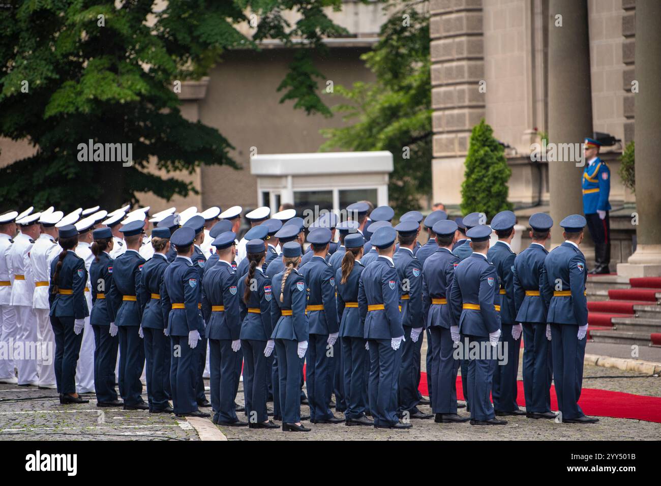 Serbian guard soildiers lined for ceremony. Members of the guard of ...