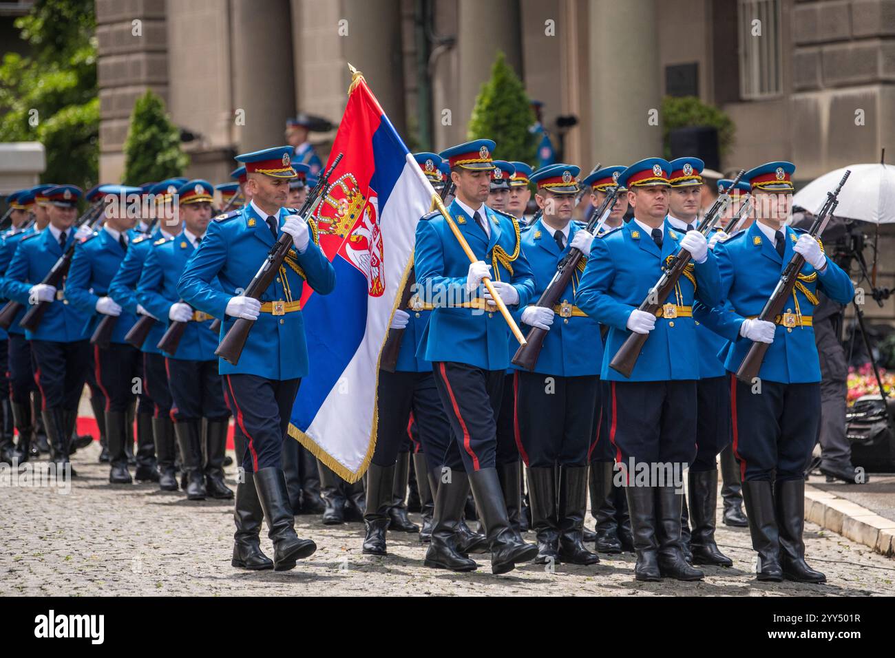 Serbian guard soildiers lined for ceremony. Members of the guard of ...