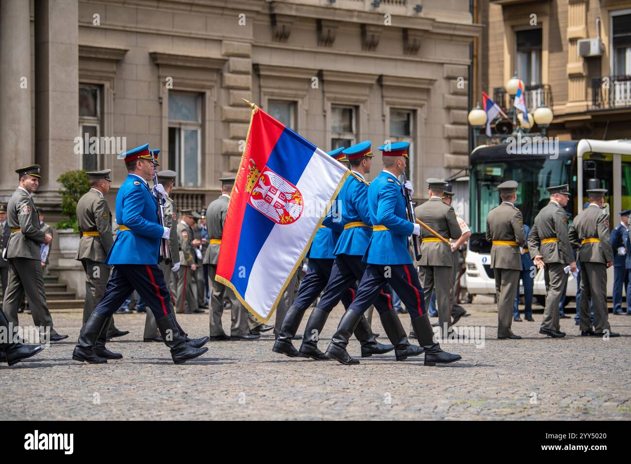 Serbian guard soildiers lined for ceremony. Members of the guard of ...