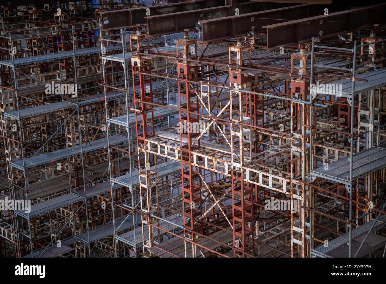 Huge scaffolding on building construction. Work in progress Stock Photo ...