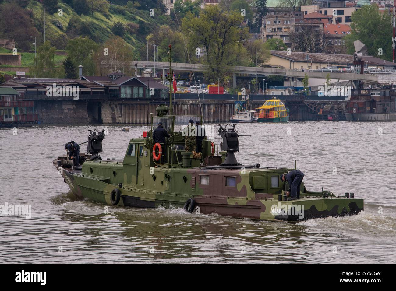 Boats and ships of the Serbian Armed Forces River Flotilla with ...