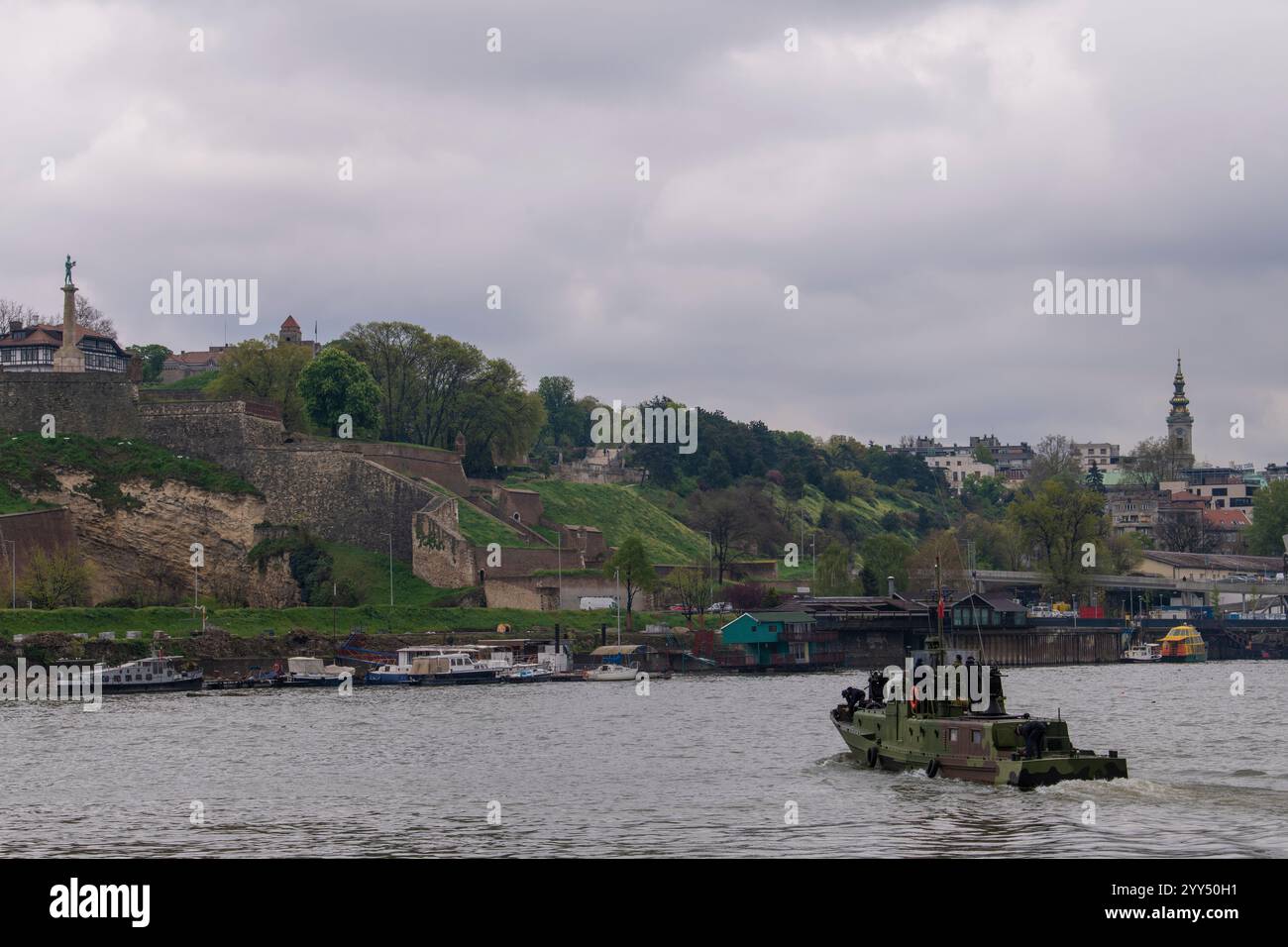 Boats and ships of the Serbian Armed Forces River Flotilla with ...