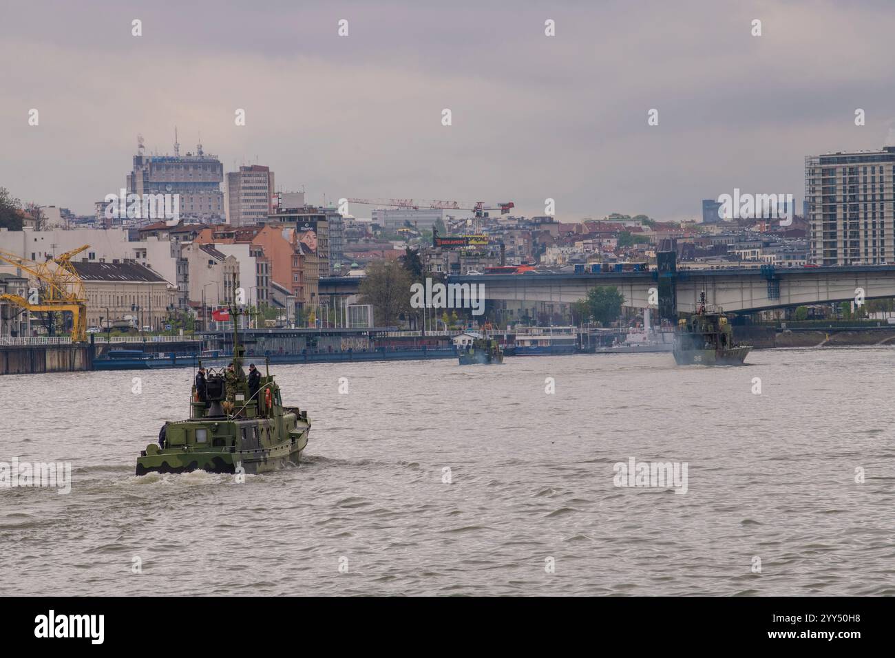 Boats and ships of the Serbian Armed Forces River Flotilla with ...