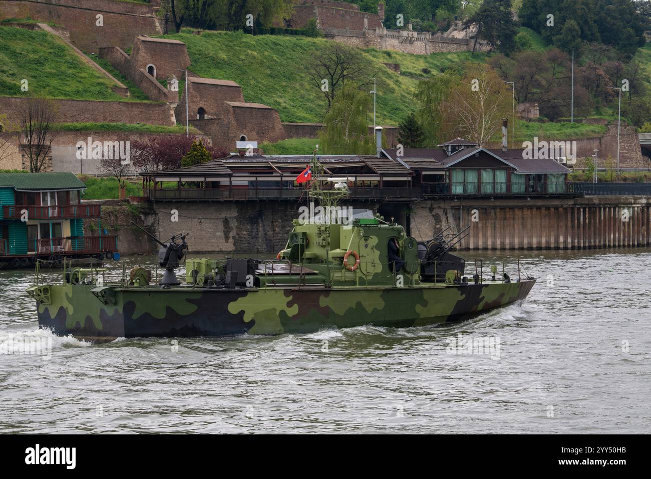 Boats and ships of the Serbian Armed Forces River Flotilla with ...