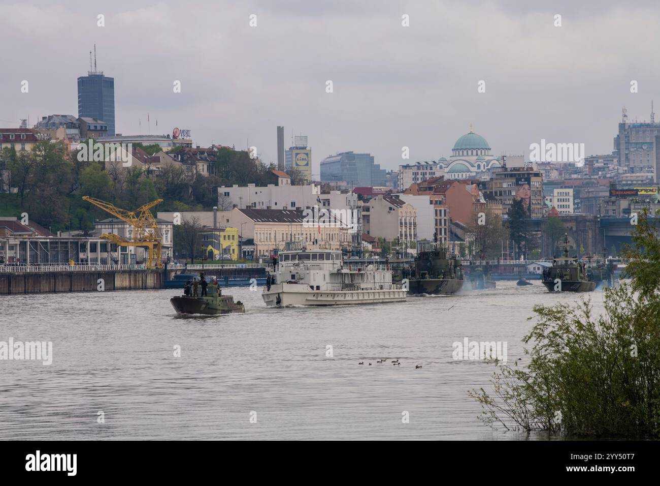 Boats and ships of the Serbian Armed Forces River Flotilla with ...