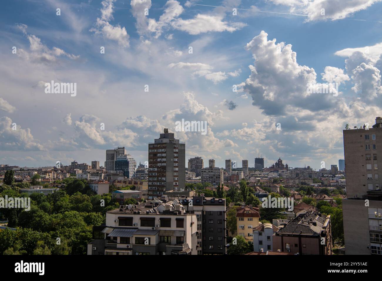Beautiful rooftop view of Belgrade city residential area architecture ...