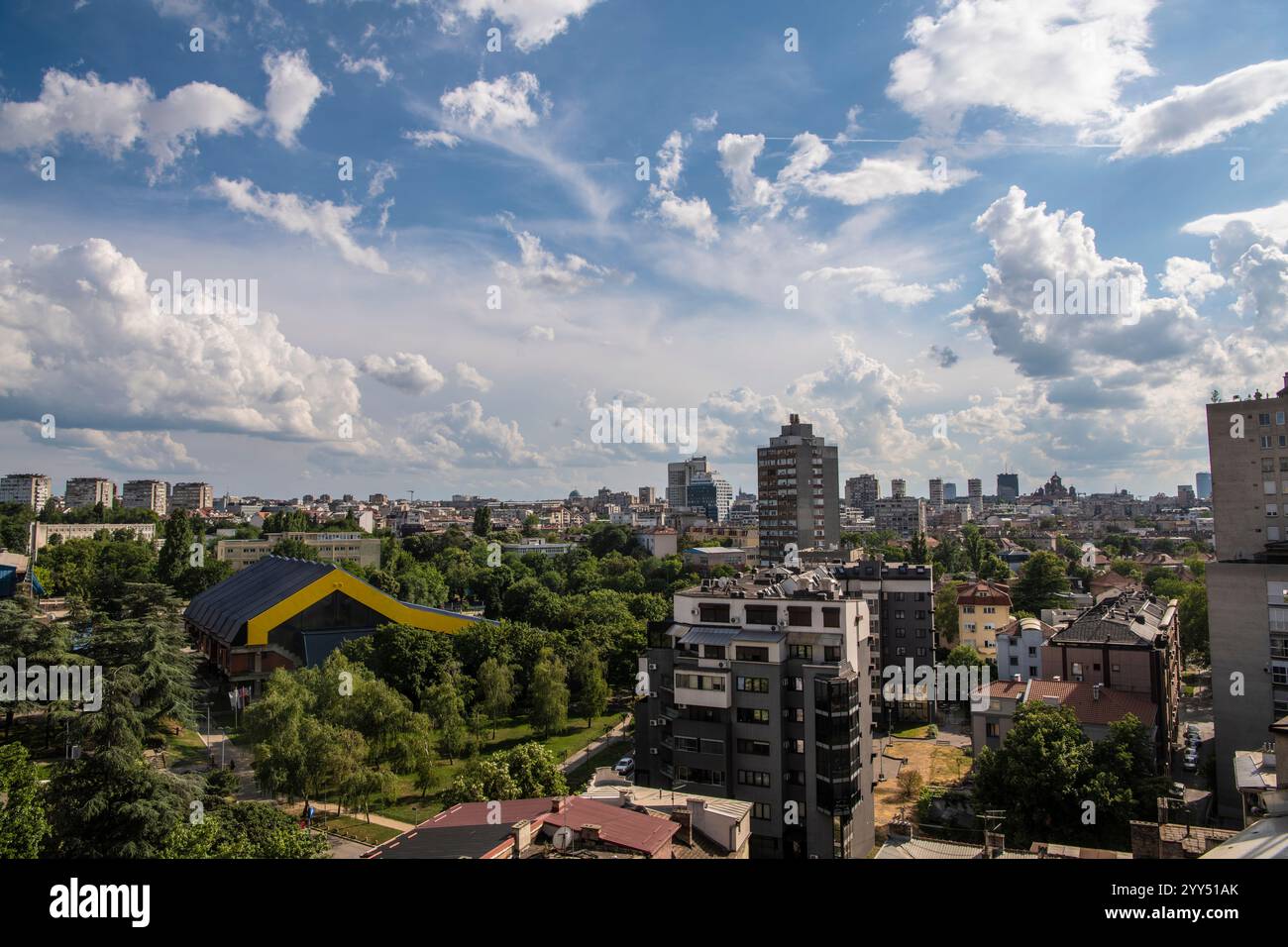 Beautiful rooftop view of Belgrade city residential area architecture ...