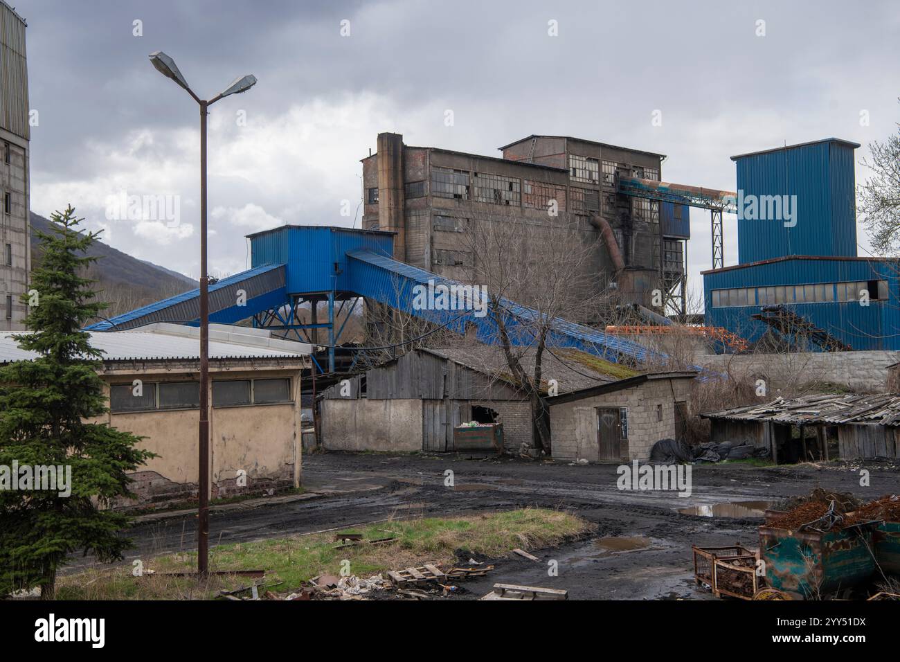 Old mining facility and main entrance to Rudnik Soko, brown coal and ...