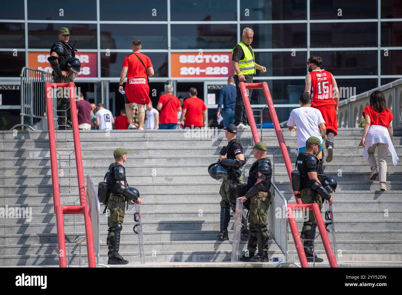Special police unit at the stadium event entrance controling people ...