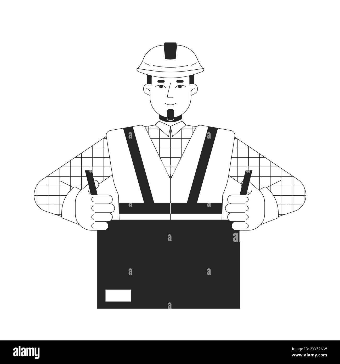 Factory worker packing cardboard box black and white 2D line character Stock Vector Image & Art ...