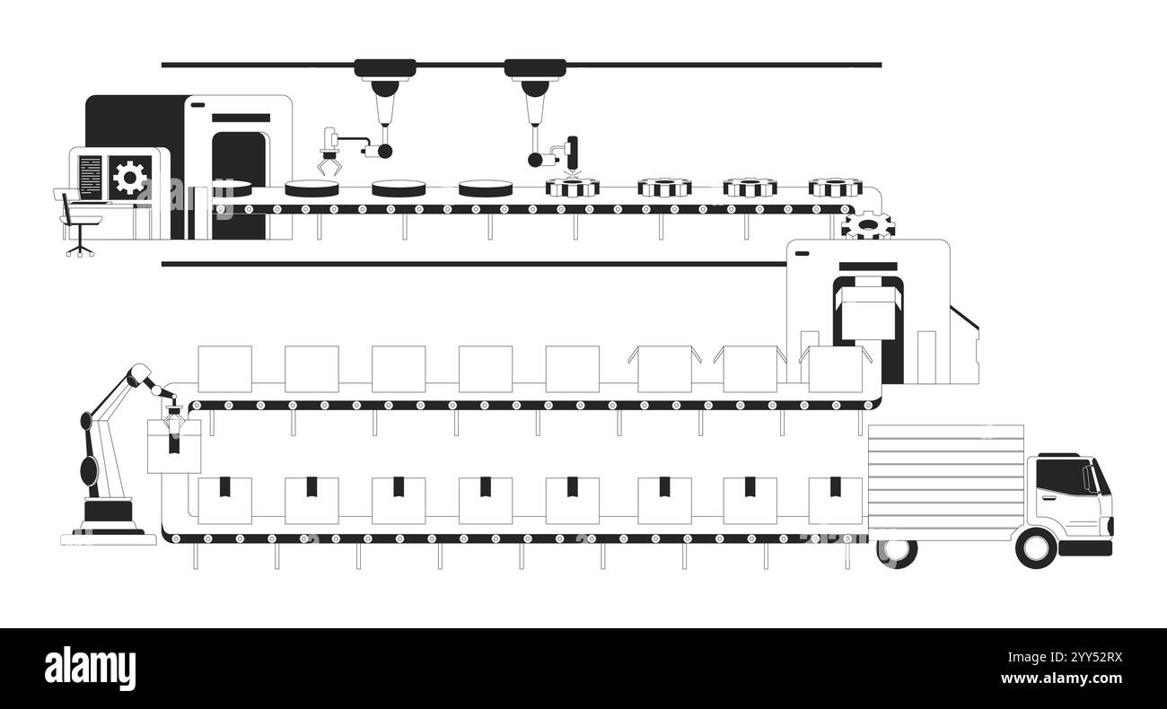 Gears production warehouse conveyor belt black and white 2D ...