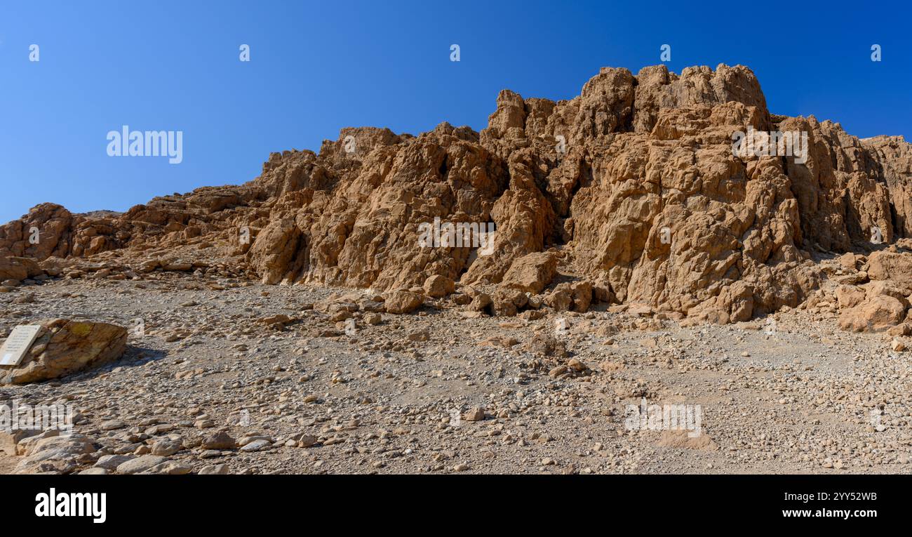 Caves in the Marl cliff at Qumran archeological site on the shore of ...