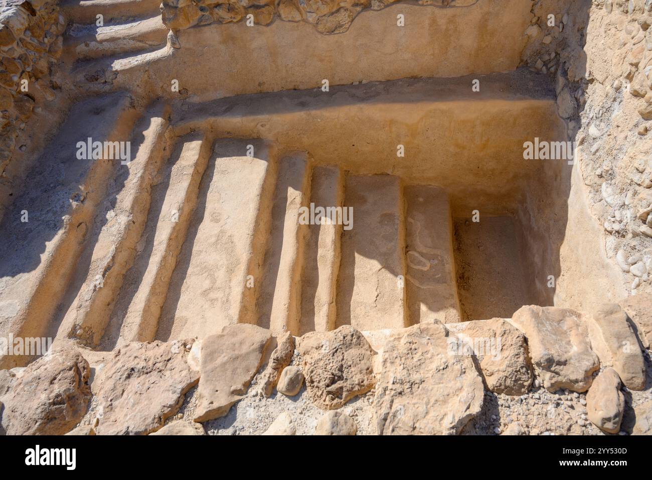 A Jewish Ritual Bath at Qumran archeological site on the shore of the ...