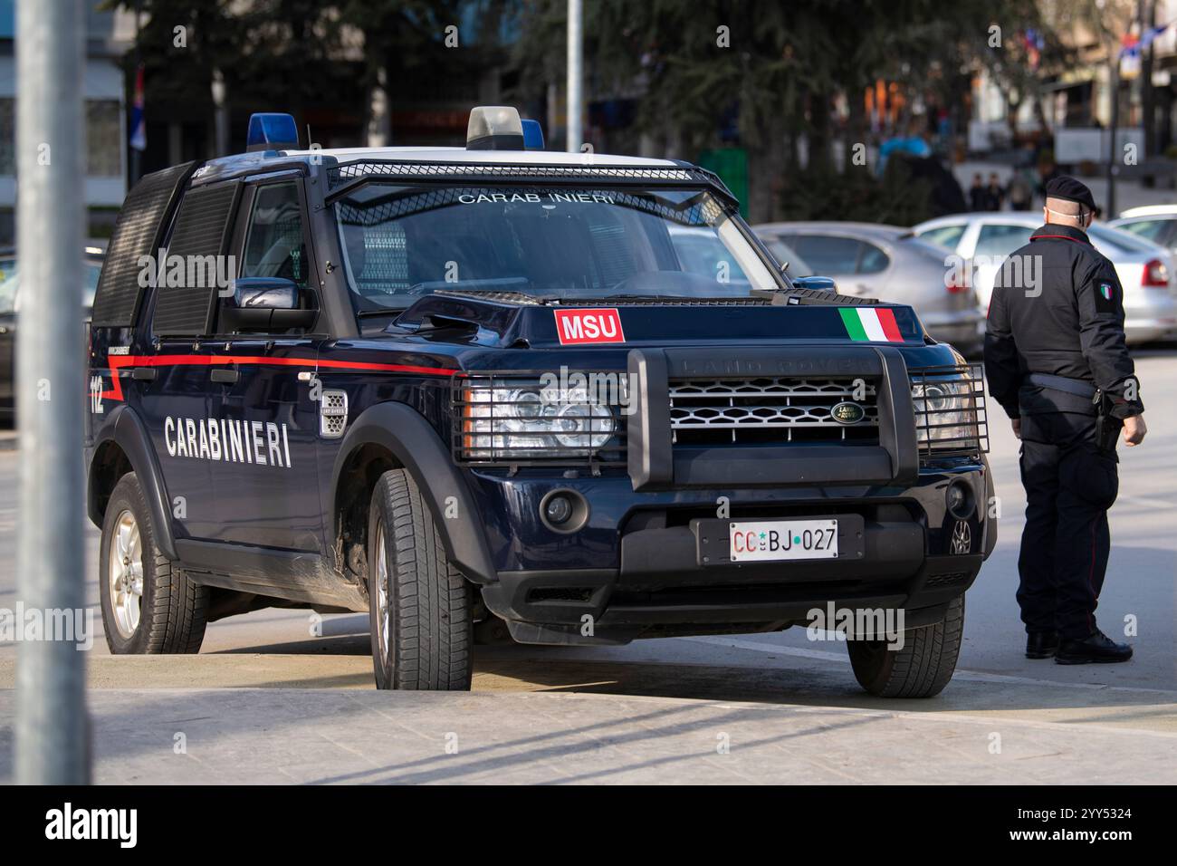 Police vehicle car, KFOR, Italian Carabinieri police officers ...