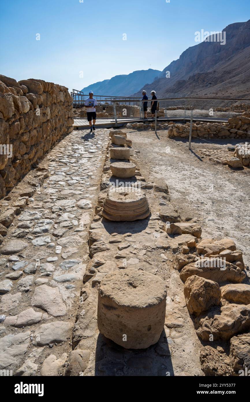 The Cardo the main street at Qumran archeological site on the shore of ...