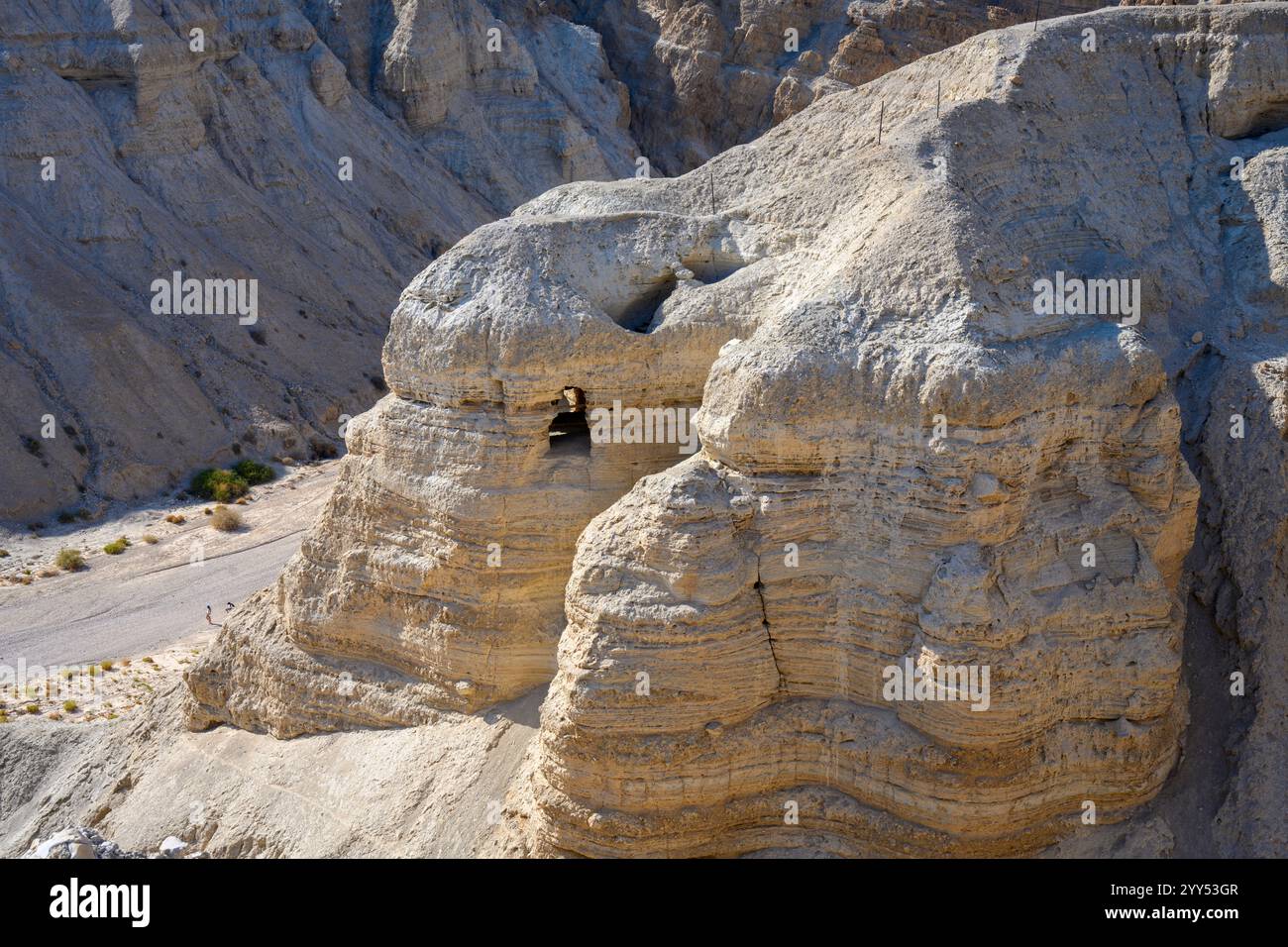 Caves in the Marl cliff at Qumran archeological site on the shore of ...