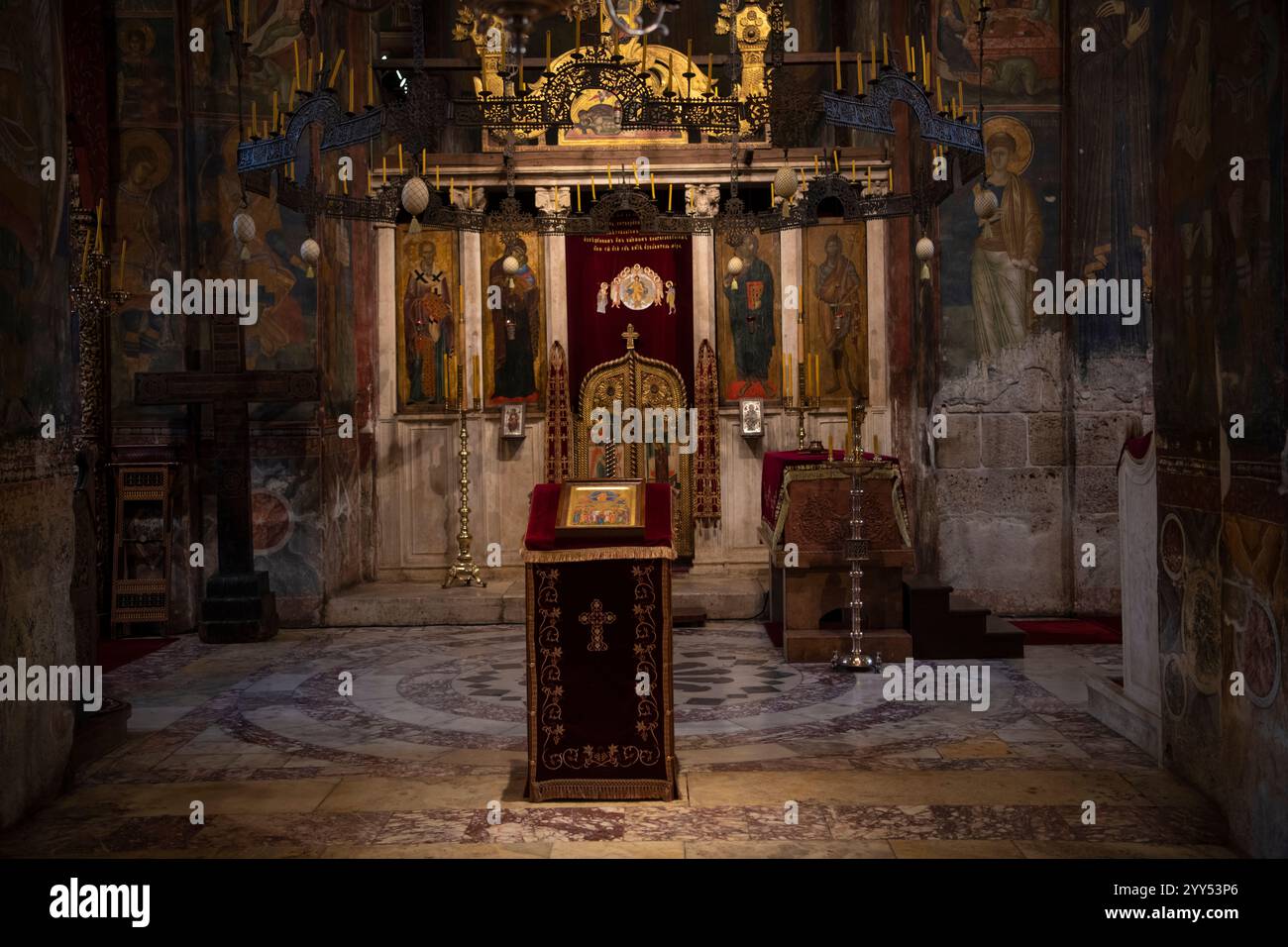 Inside interior of Medieval Monastery and orthodox Church Visoki Decani, one of the most ...
