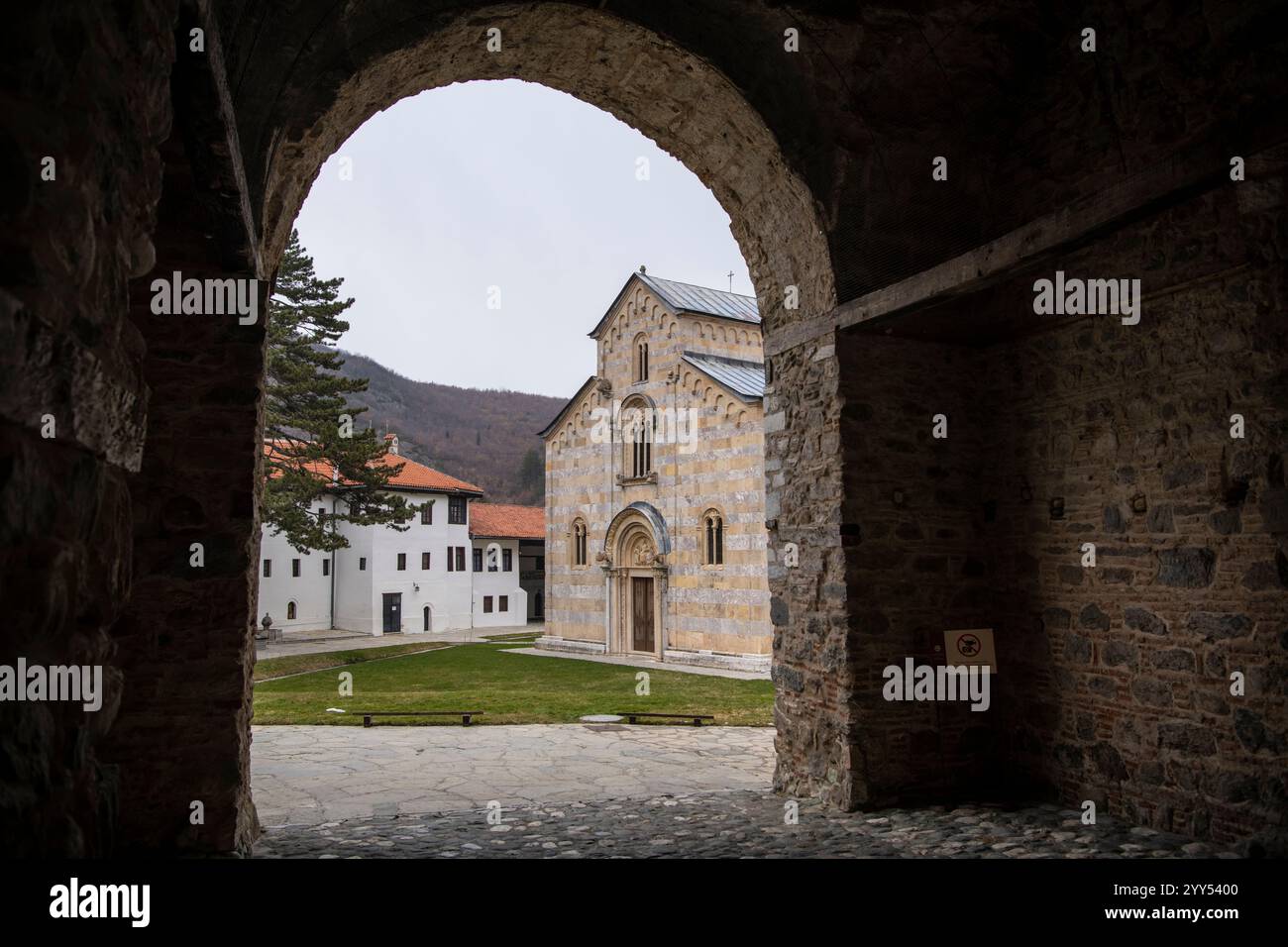 Entrance gate door to Medieval Monastery and orthodox Church Visoki ...