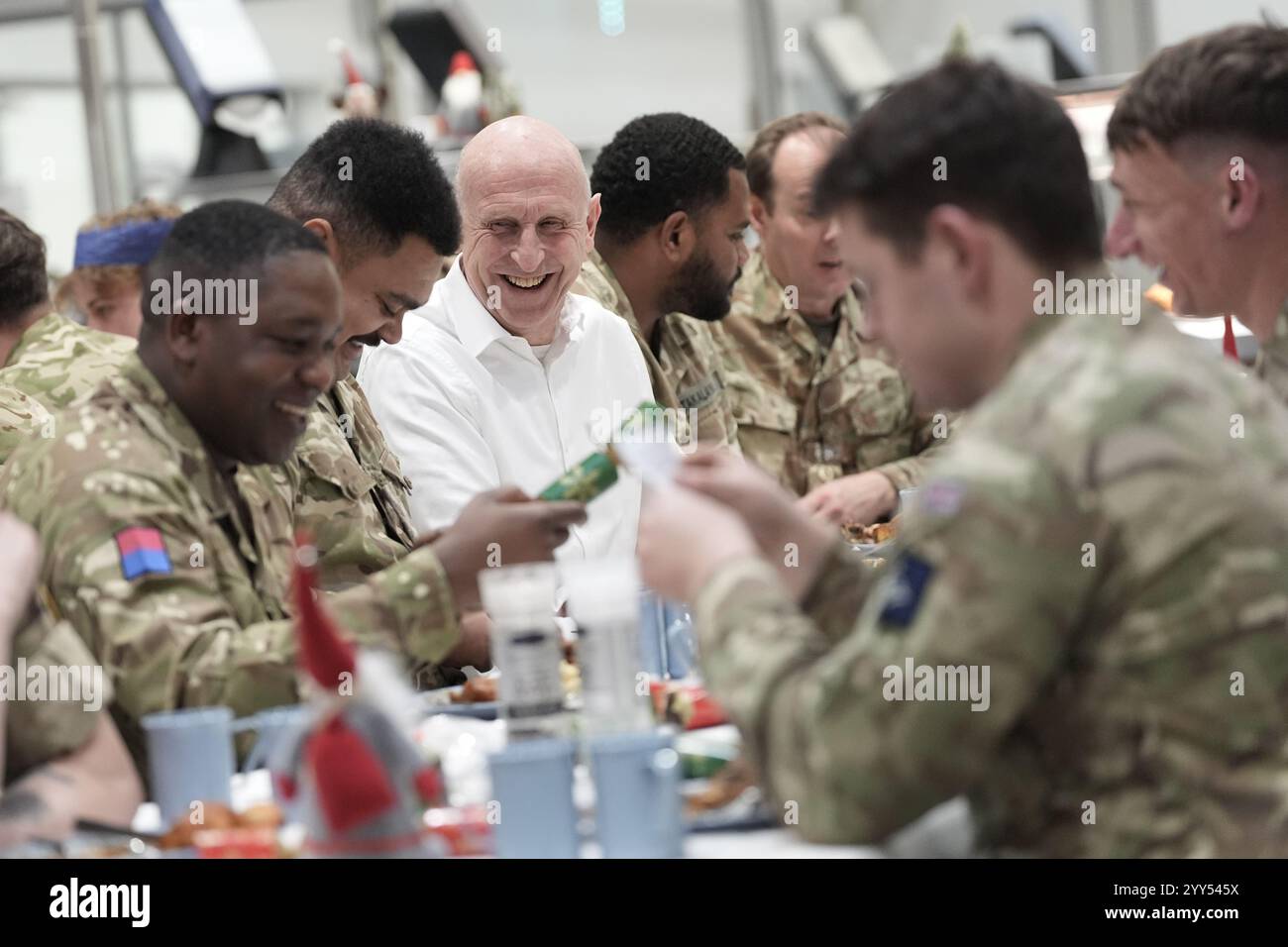 Defence Secretary John Healey enjoying Christmas lunch with British ...