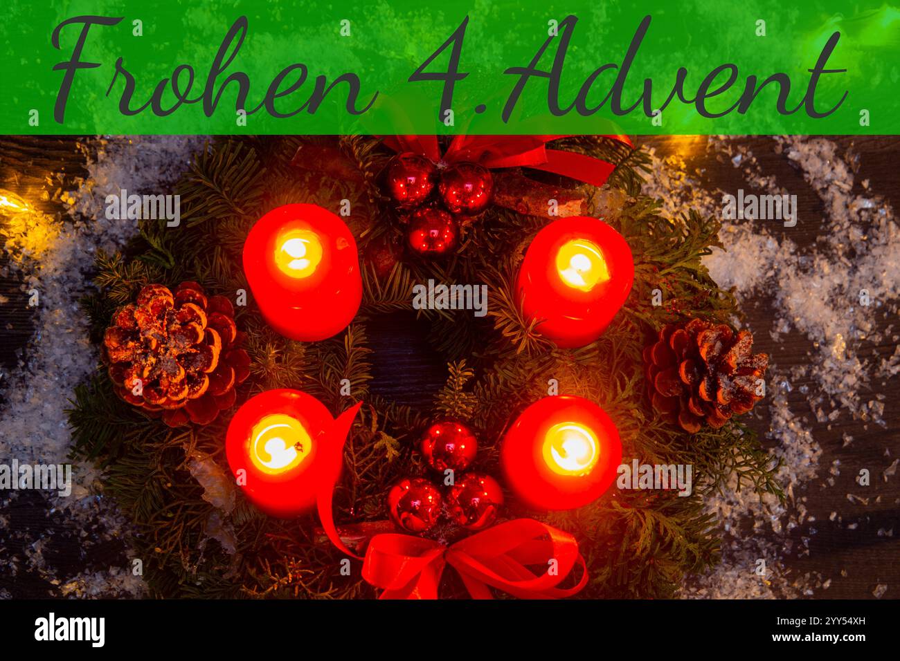 Advent greetings 4th Advent: Advent wreath with four burning candles ...