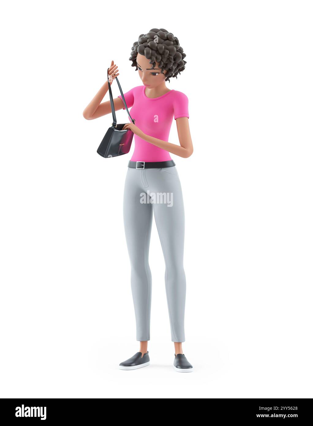 3d beautiful woman searching for something in her handbag, illustration ...