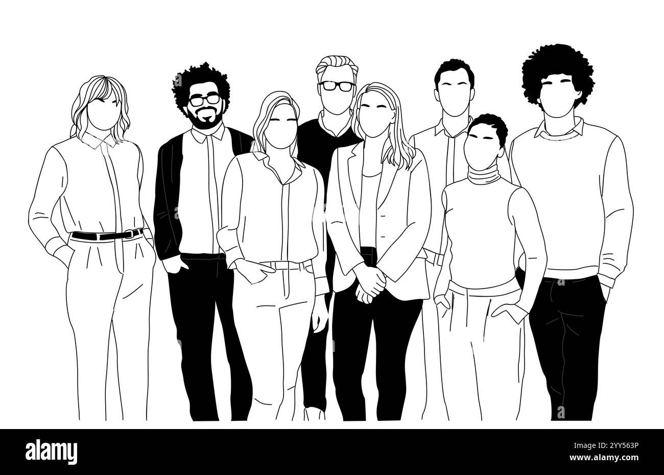 Business team members standing together sketch art Stock Vector Image ...