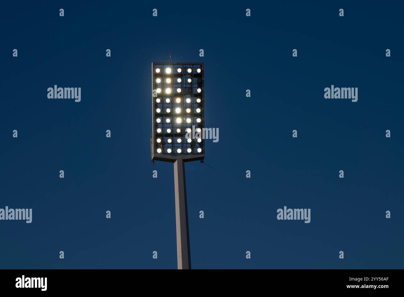 Soccer stadium lights reflectors with smoke and fog. Football field ...